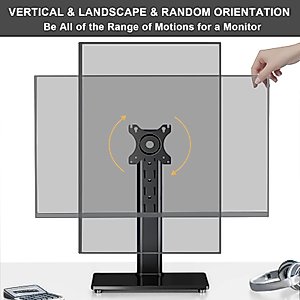Single Computer Monitor Stand for 13-32 inch Screen, Height Adjustable Monitor Stand, Free Standing Monitor Desk Stand with Swivel, Tilt and Rotation VESA Mount, Black