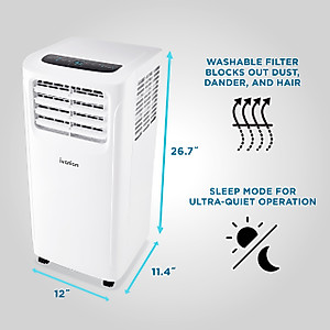 Ivation 9000 BTU Compact Portable Air Conditioner, Smallest AC Unit with Powerful Cooling, Multi-Speed Fan, Dehumidifier, Sleep Mode, Built-In Timer, Remote Control, Washable Filter, Wheels & Handle