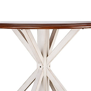 MAKLAINE Transitional Farmhouse Round Dining Table in Brown and White