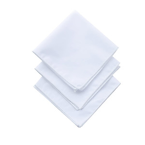 3-Pk Mens Cotton White Pocket Square with Color Border(10 Colors)