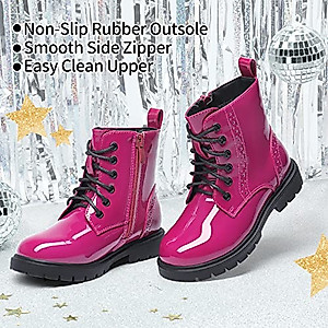 DREAM PAIRS Boys Girls Boots Side Zipper Kids Combat Ankle Booties,Size 10 Toddler,Rose/RED,KBO211