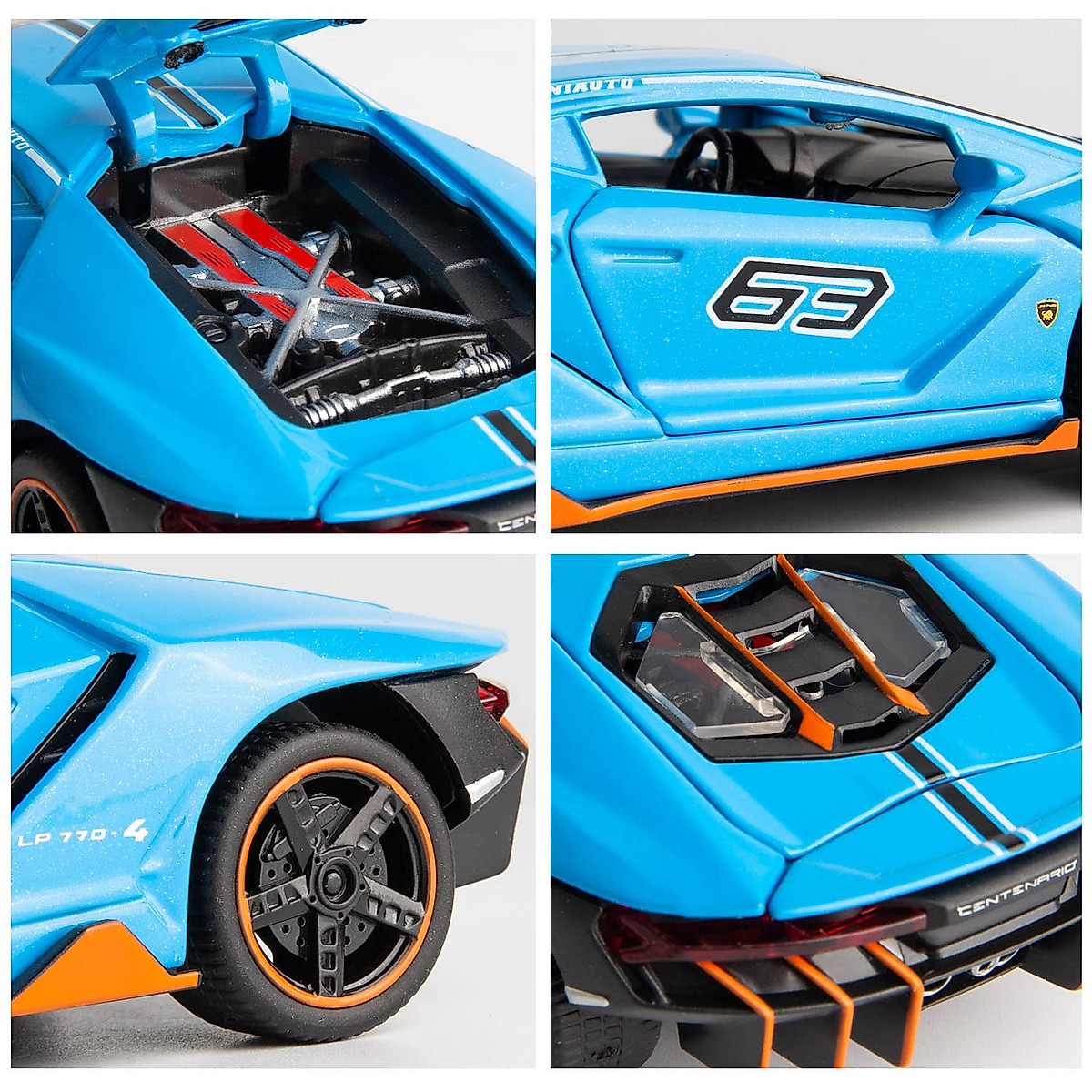 BDTCTK Compatible for 1:32 Lamborghini LP770 Model Car, Zinc Alloy Pull Back Toy Car with Sound and Light for Kids Boy Girl Blue