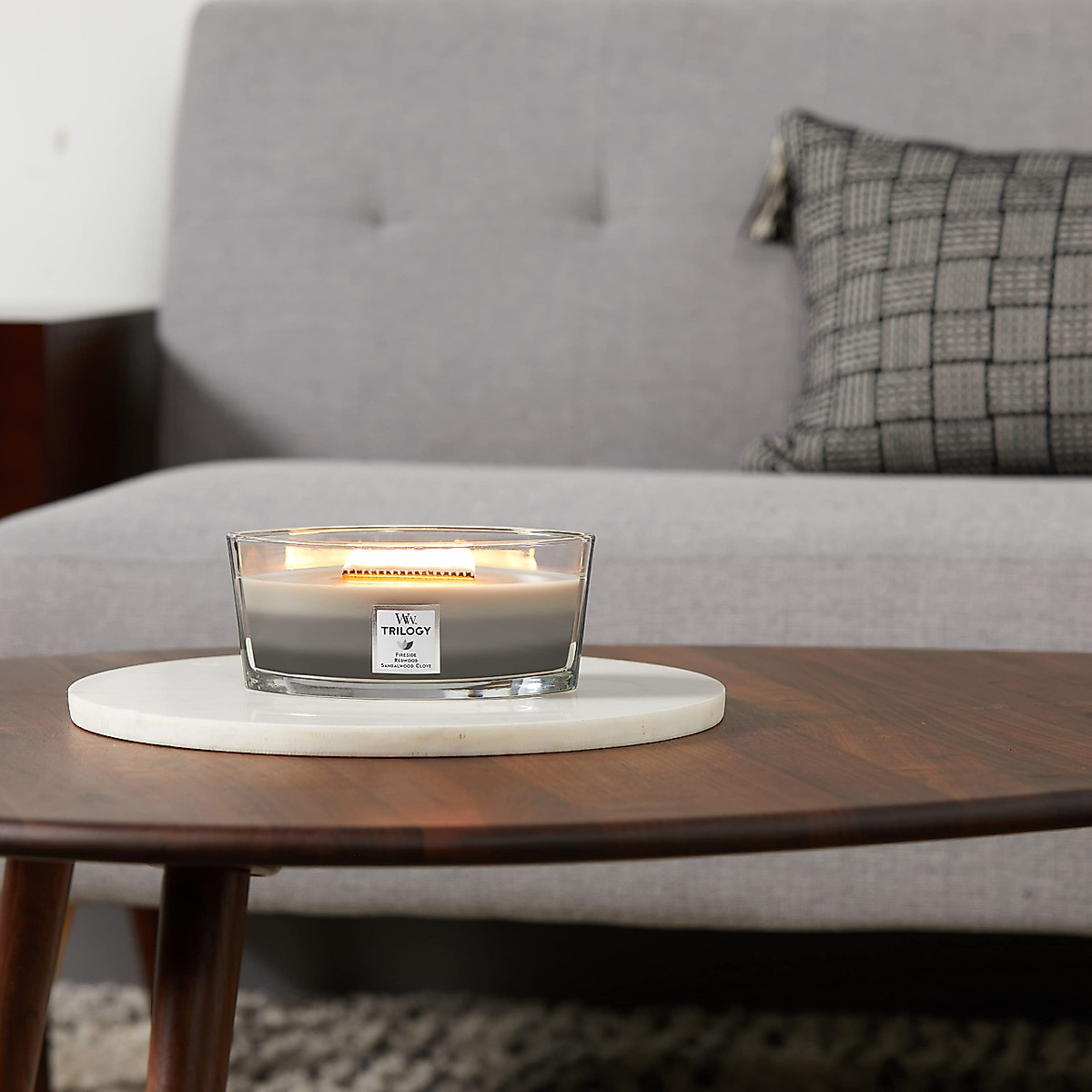 Woodwick Ellipse Trilogy Scented Candle, Warm Woods, with Crackling Wick, Burn Time: Up to 50 Hours