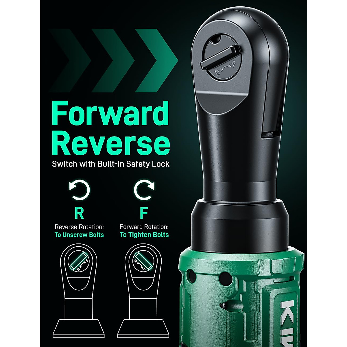 KIMO 20V Cordless Ratchet Wrench 1/2" Set, 74 Ft-lbs 400 RPM Electric Ratchet Wrench, Battery Powered Ratchet with 7 Sockets, 3" Extension Bar, 3/8" Adapter, 2-Pack Lithium-Ion Batteries, Fast Charger