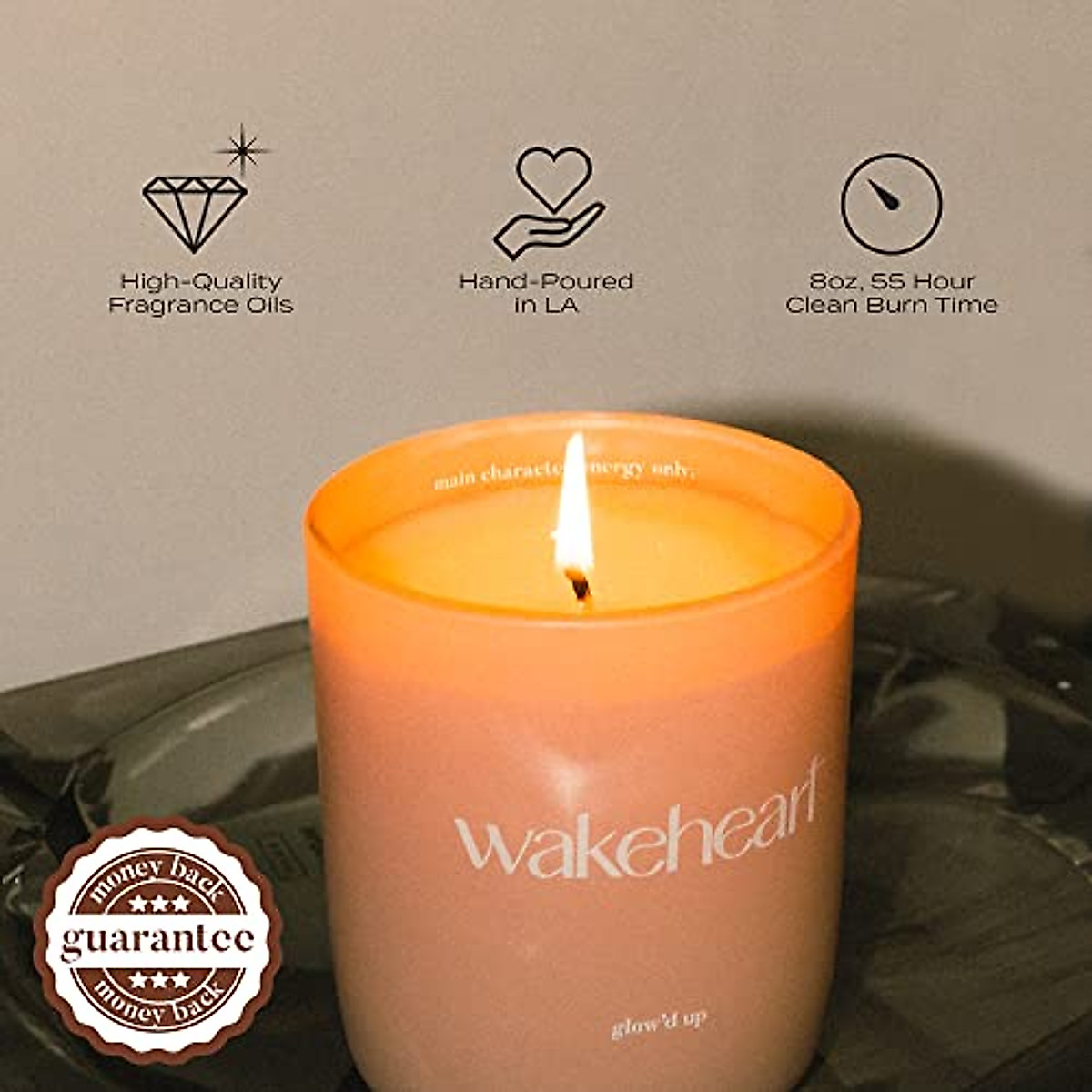 Wakeheart Premium Soy Coconut Wax Candle, Natural Non-Toxic, Highly Scented, Vegan, Cinnamon Amber Vanilla Fragrance w/Cotton Wick in Decorative Glass Jar, Hand Poured, 8oz 55 Hour Clean Burn Time