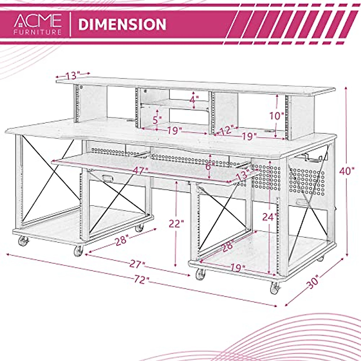 Acme Furniture Metal and Wooden Music Desk with Wheels, Black