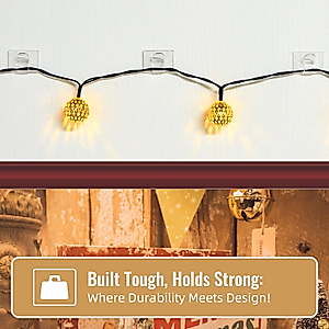 Lycklig Adhesive Hooks, 35-Clips, Adhesive Strips with Strong Self-Adhesive,UV-Resistant Adhesive Hooks and Damage-Free Christmas Light Clips, Strips Hooks for Indoor Outdoor String Lights