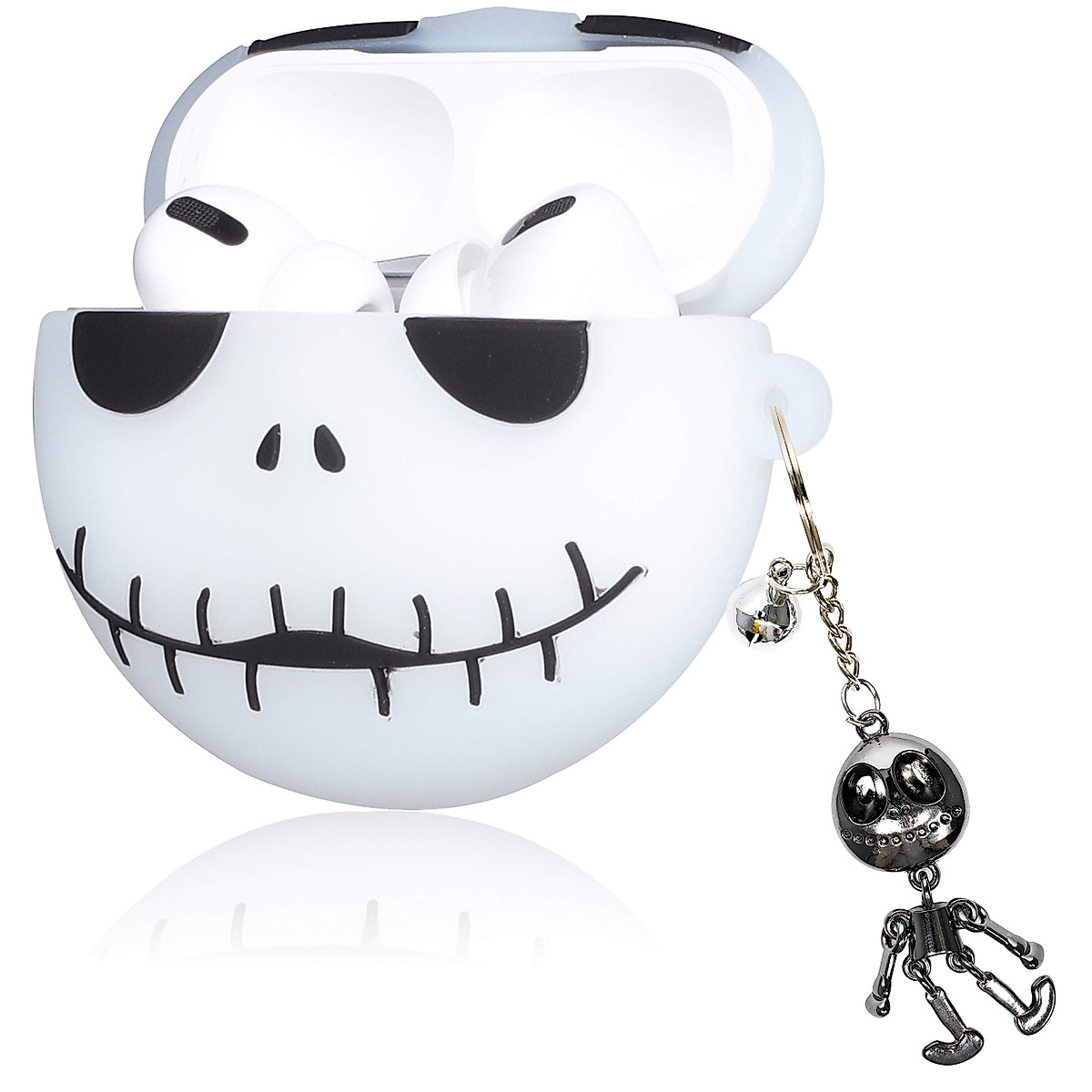 Jowhep Case for AirPod Pro 2019/Pro 2 Gen 2022 Cartoon Cute Silicone Cover Kawaii Funny Unique Stylish Soft Protective Keychain for Air Pods Pro Girls Boys Women Cases for AirPods Pro Luminous Skull