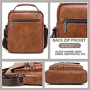 HANGMAI Small Crossbody Bag for Men Leather Shoulder Bags Messenger Man Purse Handbag Travel for iPad 9.7" Office Business Brown