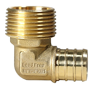 5 PIECES XFITTING 3/4" PEX X 3/4" MALE NPT THREADED ELBOW 90 DEGREE BRASS BARBED CRIMP FITTING - BRASS, FULL PORT