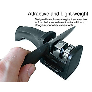 Wrenwane Kitchen Knife Sharpener - 2 Stage Sharpening, Black