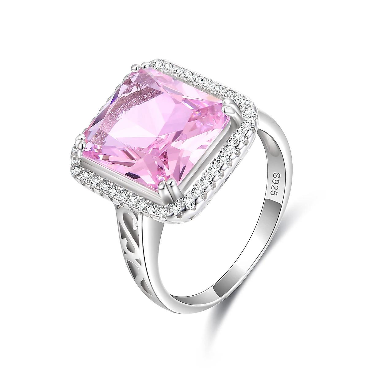 EVER FAITH S925 Sterling Silver 5 Carats Radiant Cut CZ Stunning Engagement Cocktail Ring Pink - Size 9