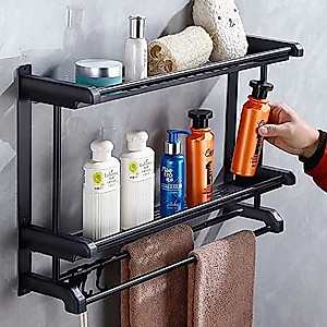 HIHIOI Bathroom rack, no punching self-adhesive hanging bathroom storage rack,black.