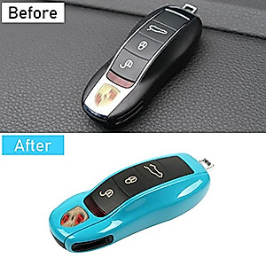 Jaronx Compatible with Porsche Key Fob Cover, Key Cover Compatible with Porsche Cayenne Panamera Macan Cayman 911 Key Fob Cover Key Shell Compatible with Porsche Key Accessories (Miami Blue)