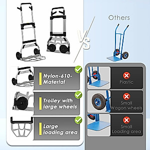 Teprovo Folding Hand Truck Dolly Cart,340LB Capacity Portable Aluminum Dolly Cart with Telescoping Handle and 7 Inch Rubber Wheels for Moving,Shopping,Travel,Office Use
