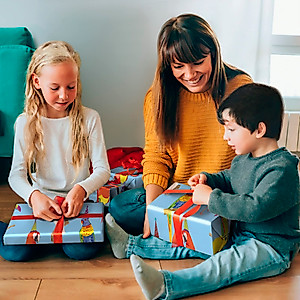 CENTRAL 23 Birthday Wrapping Paper For Kids Boys Girls - 6 Sheets Blue Gift Wrap - Party Birds Parrots Flamingo - Recyclable