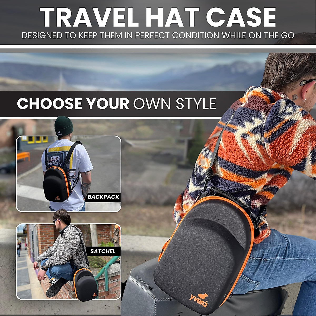 Hat Travel Case - Hat Carrier for Travel Hat Case for Travel with Sunglasses case, Airpods Pocket, 2 Straps - Baseball Cap holder organizer - Hat Storage for Baseball caps - yvera
