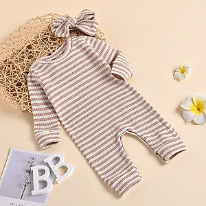 Aimaopao Newborn Infant Baby Girl Romper Bodysuit Girls Stripe Print One Piece Jumpsuit Pants Clothes Outfits (Stripe Long Sleeve Pink, 0-3 Months)