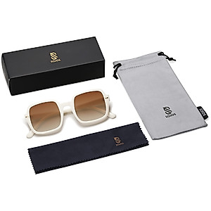SOJOS Retro Square Polarized Sunglasses for Women Men Classic Trendy Sunnies SJ2226, White/Brown
