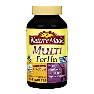 Nature Made, Multi Vitamins for Her with Iron and Calcium and 23 Key Nutrients to Support Women's Health (300 Tablets)