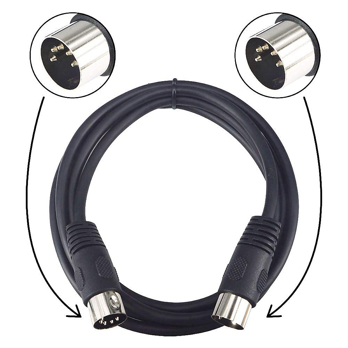 YOTENKO 5 pin MIDI Splitter Cable Black with Keyed 5-pin DIN Connector Molded Connector Shells HIMI Cable- 4.92 Feet /1.5 Meters