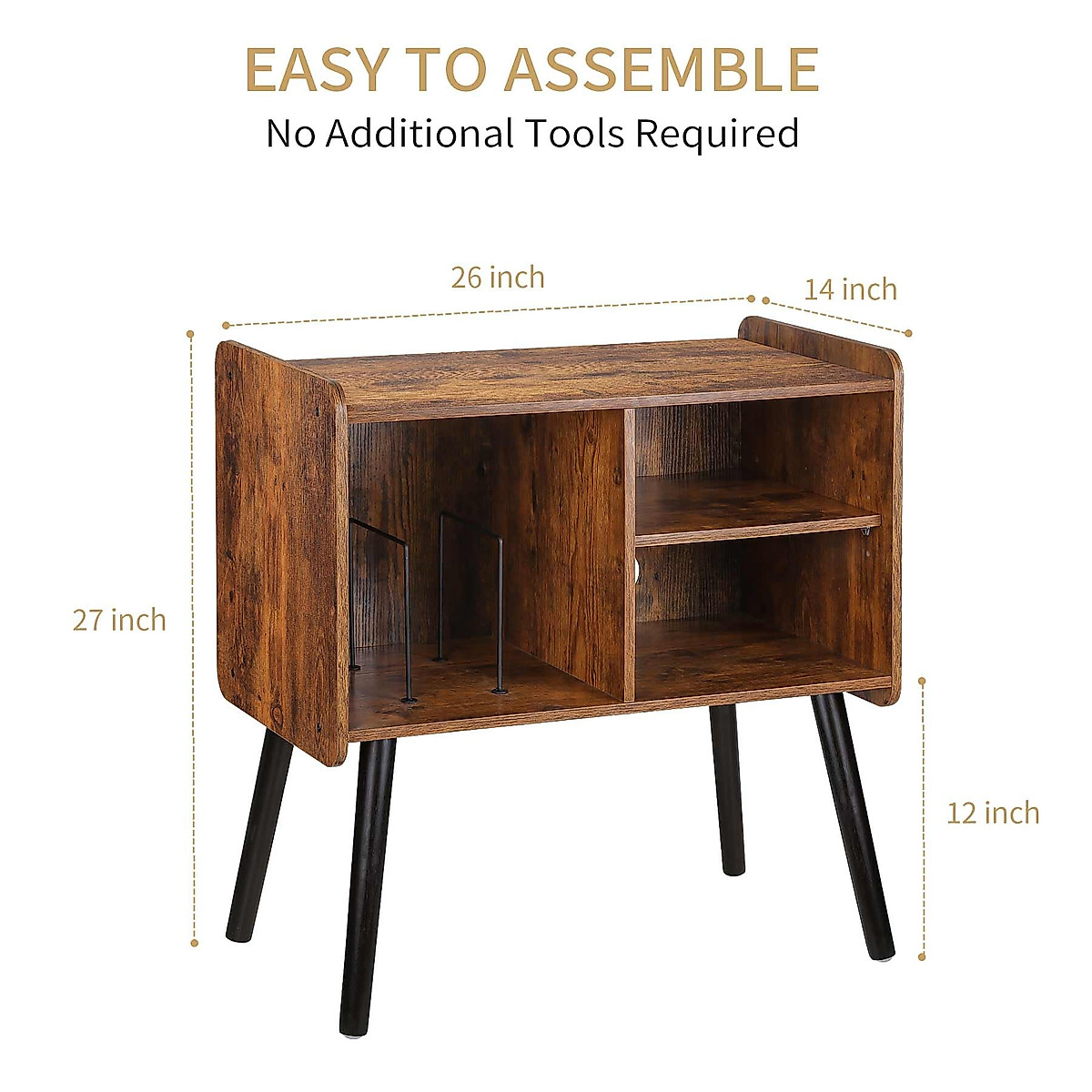 Possile Record Player Stand with Vinyl Record Storage, Mid-Century Turntable Stand for Living Room Bedroom Office, Record Player Table, Vinyl Holder Holds up to 100 Albums, Rustic Brown