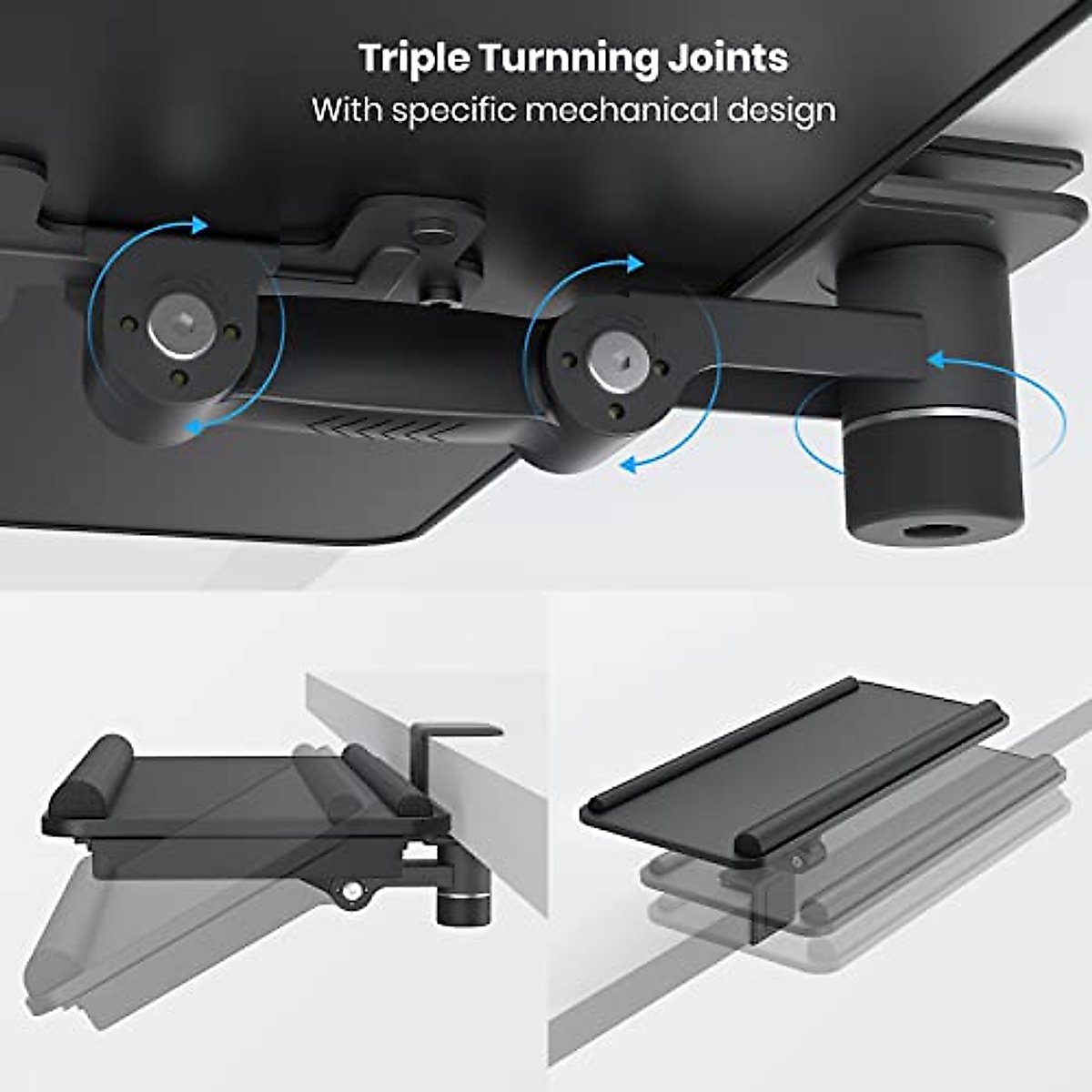 Tilt&Height Adjustable Keyboard Tray Under Desk or Above Desk - Klearlook 2 in 1 PU Leather Clamp-on Rotating Keyboard Platform w/Wrist Rest&Drawer(Under Desk,Upon Desk),25x11"Sit Stand Keyboard Riser