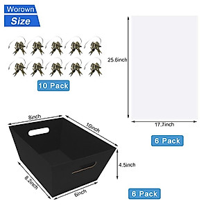 Worown 6 Pack Black Basket for Gifts Empty, Cardboard Gift Basket Kit, 8 x 10 Inch Kraft Basket with Bags, Black Pull Bows for Packing Gift on Easter, Christmas, Birthday, Wedding