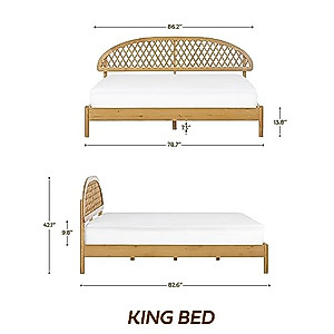 NTC Gem Wooden Bed Frame with Headboard, Solid Oak Foundation with Silent Slats and Wood Central Supports, 800 Lb Capacity, Effortless Assembly, King - Rustic Oak