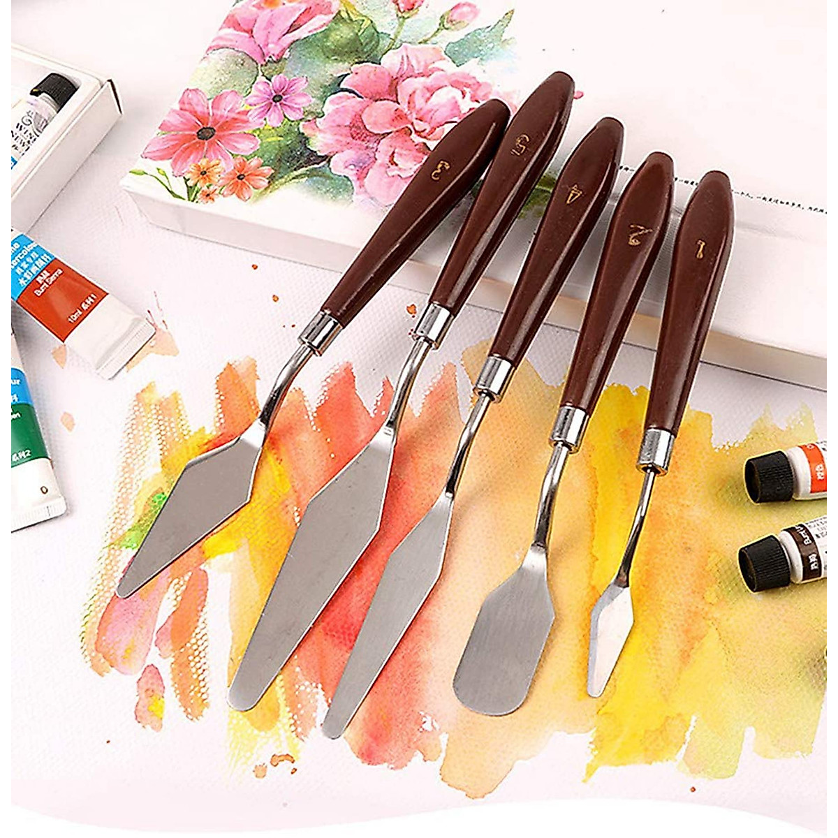 Artist Painting Knives Set - 5 Pieces Painting Knives Stainless Steel Spatula Palette Knife Oil Painting Accessories Color Mixing Set for Oil, Canvas, Acrylic Painting