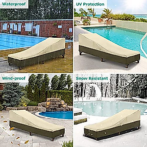 SunPatio Chaise Lounge Cover Outdoor Waterproof, 2 Pack Patio Lounge Chair Cover 600 D Heavy Duty, UV & Rip & Fade Resistant, All Weather Protection, 80W x 32D x 10/25H inch, Beige & Olive