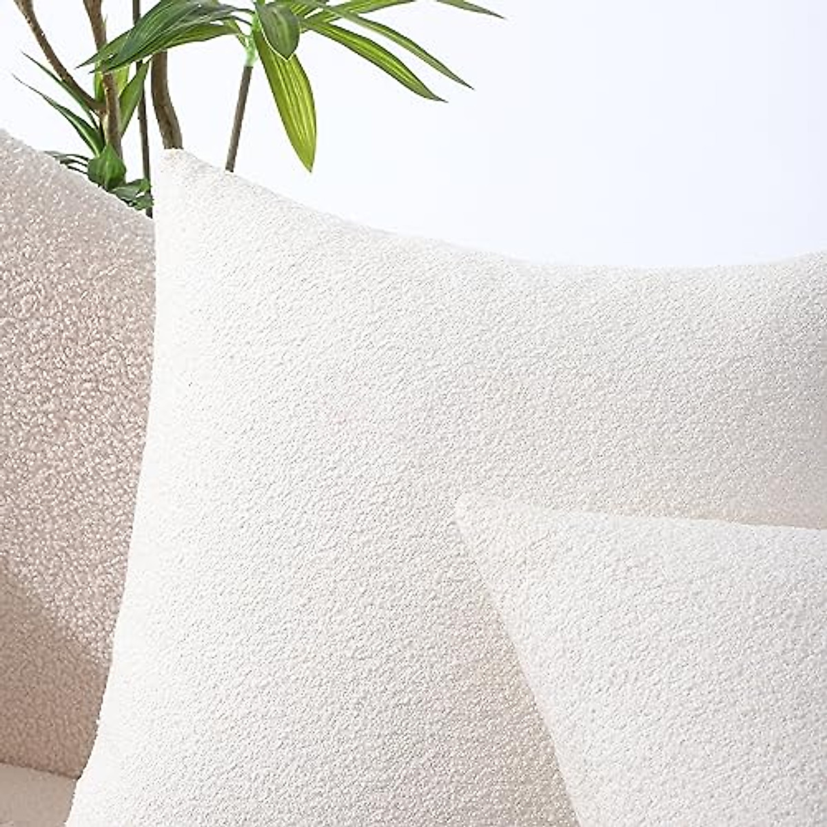 WOKANI White Textured Boucle Throw Pillow Covers 20x20 Decorative Accent Decorations Neutral Cushion Cases Home Decor Square for Couch Living Room Bedroom Sofa,Set of 2 Cream Ivory