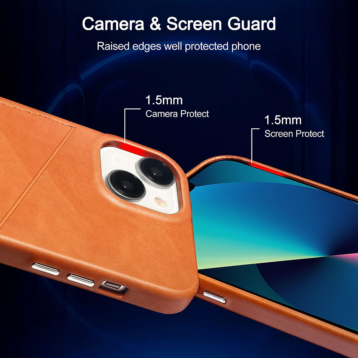 LUCKYCOIN Genuine Leather Wallet Phone Case for iPhone 13 Mini, Phone Purse with Credit Card Holder, Compatible with iPhone 13 Mini,Metal Button Bumper Protective Shockproof Cover TAN