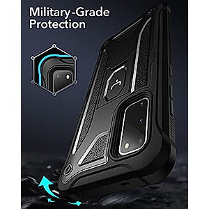 YOUMAKER Designed for Samsung Galaxy S20 5G Case with Built-in Screen Protector and Kickstand Shockproof Case Work with Fingerprint ID Military Grade Drop Tested Cover for S20 6.2 inch-Black