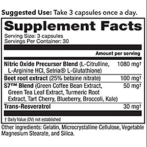 Juvenon Nitric Oxide Blood Flow-7 - Nitric Oxide Supplement with L Arginine and L Citrulline (90 Capsules) - Nitric Oxide Booster for Healthy Aging & Heart Health - Nitric Oxide Pills for Men & Women