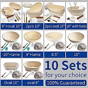 M JINGMEI Banneton Proofing Basket 9" Round Banneton Brotform for Bread and Dough [FREE BRUSH] Proofing Rising Rattan Bowl(1.5 Pounds of Dough) + FREE LINER + BREAD LAME