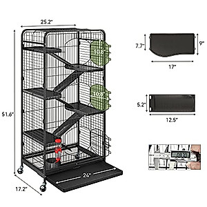 YINTATECH 52-inch Metal Ferret Cage Small Animal Cage with Rolling Stand Indoor Outdoor for Squirrel/Bunny/Cat/Rabbit