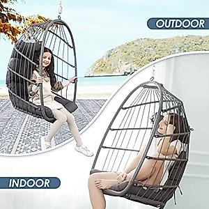 NICESOUL® Hanging Egg Chair Without Stand Tree Ceiling Egg Basket Chairs UV Resistant 265lbs Capaticy for Patio Backyard Balcony Bedroom Living Room with Hanging Steel Chain & Cushions Dark Grey