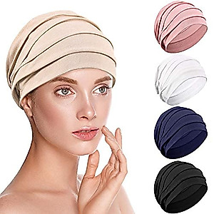 Syhood 5 Pieces Soft Sleep Cap Skull Cap Slouchy Beanie Bonnet Hat Women for Sleeping Hair Loss