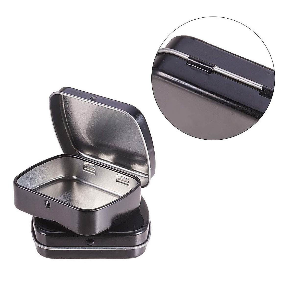 BENECREAT 12 Pack 2.5x2x0.6" Black Rectangular Metal Hinged Tins Storage Containers for Candy Crafts Pins and Home Kitchen Office Storage