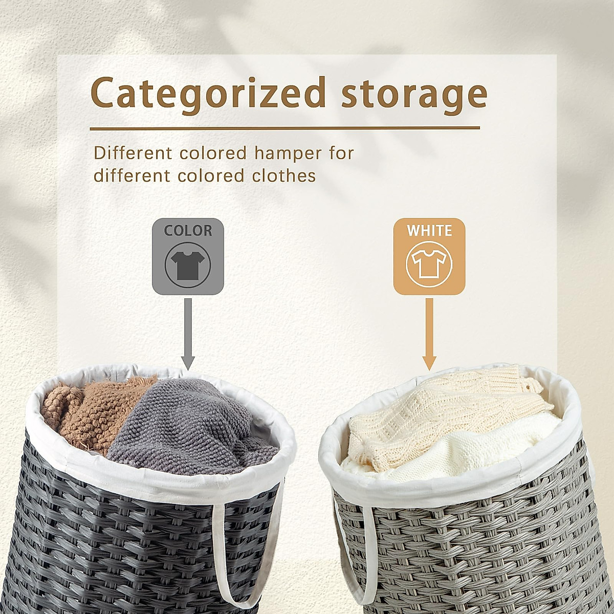 KUREEISE Laundry Basket with Lid, Handwoven Rattan Laundry Hamper, No Install Needed, 26.5 Gal (100L) Round Clothes Hamper with Removable Bag & Handles, Foldable Storage Basket