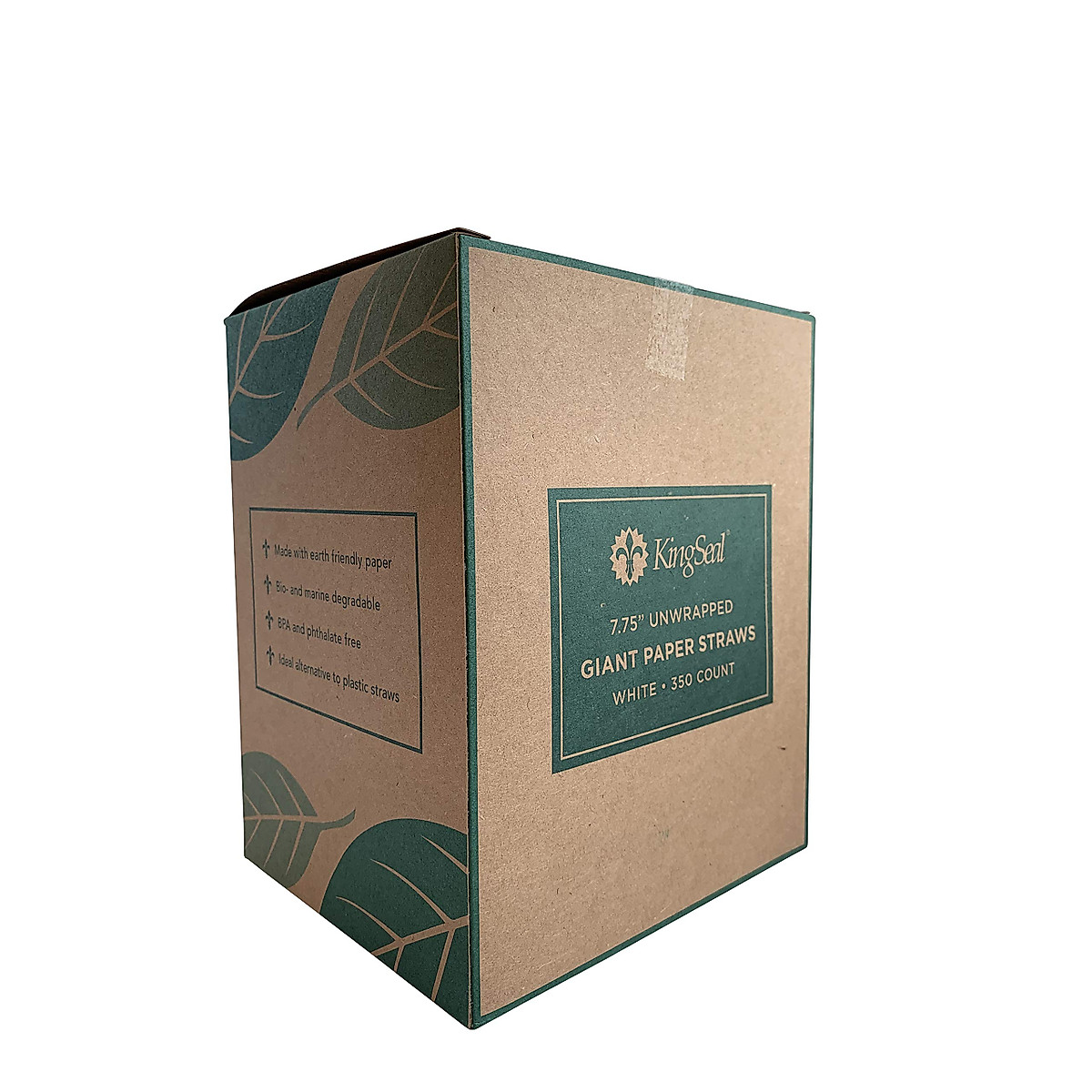 Kingseal Disposable Paper Drinking Straws, Unwrapped, WHITE, 7.75 Inch Length x 8mm Diameter, Giant" Size, White, Biodegradable, Earth Friendly, Bulk Pack - 1 Box of 350 Straws