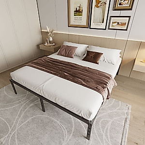 ALDRICH Metal Full Size Bed Frame - 16 Inch Tall Black Basic Steel Slats Platform, Easy Assembly Heavy Duty Noise Free Bedframes, No Box Spring Needed