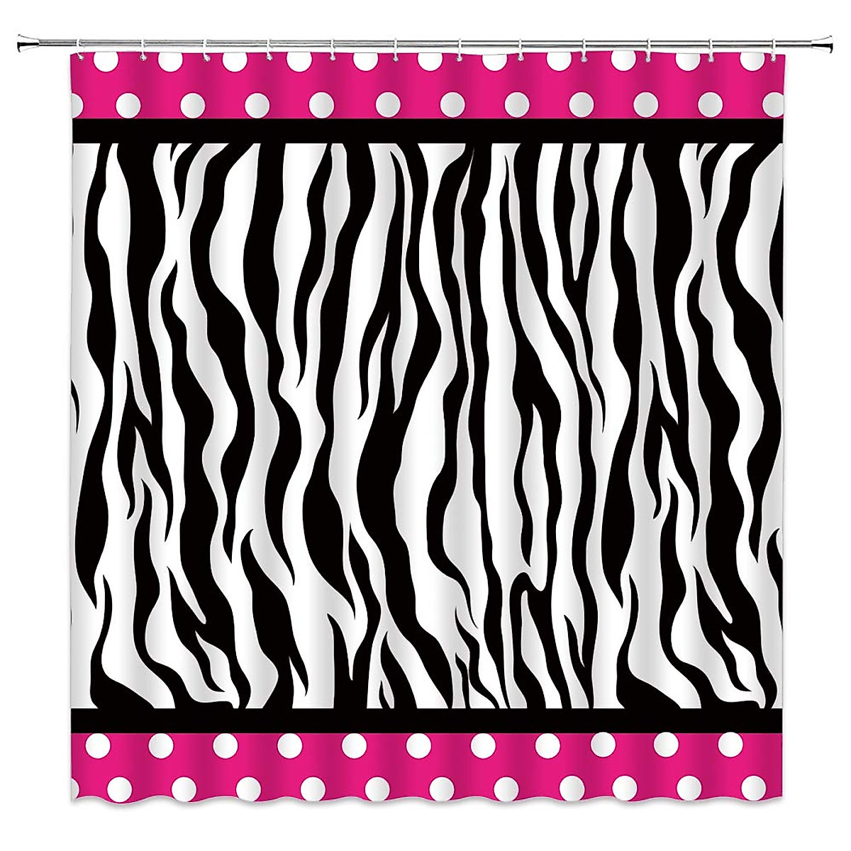 Zebra Print Shower Curtain Black White Zebra Stripe White Polka Dot on Pink Creative Patchwork for Girls Woman Modern Romance Fabric Bathroom Decor Curtain with Hooks,70Wx70H Inch