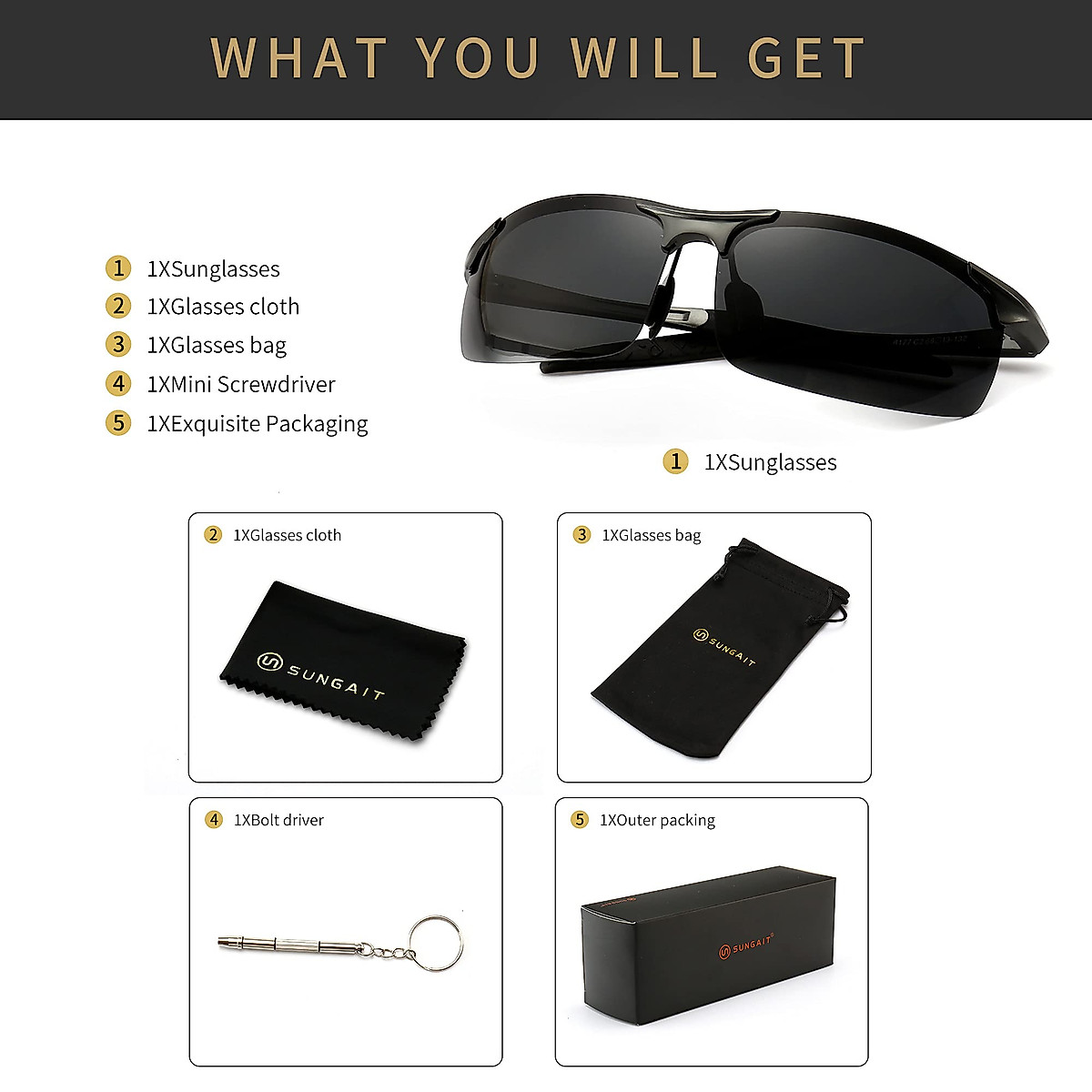 SUNGAIT Men's HD Polarized Sunglasses for Driving Fishing Cycling Running Metal Frame UV400 (Gunmetal, Gray) 8177QKH