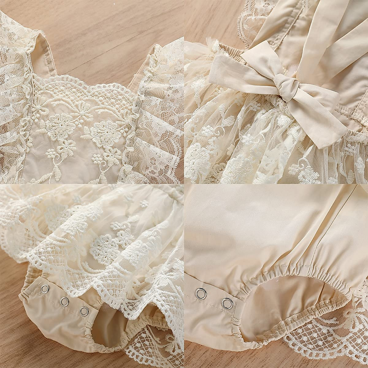 Newborn Baby Girl 1st Birthday Outfit Floral Lace Tulle Romper Tutu Dress Backless Jumpsuits Ruffled Fly Sleeves Ruffle Dresses Flower Headband One Year Cake Smash Princess Boho Clothes Photo Shoot