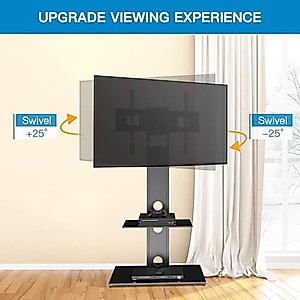 PERLESMITH Swivel Floor TV Stand/Base with Shelves for Most 32-75 inch LCD LED TVs - Universal TV Mount Stand Perfect for Corner & Bedroom, Height Adjustable & Cable Management, VESA 600x400mm