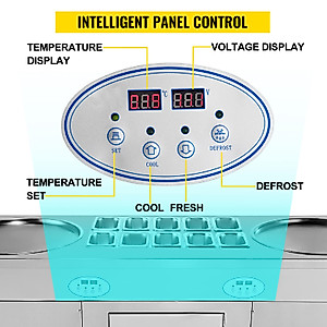 VEVOR Commercial Rolled Ice Cream Machine, 2800W Stir-Fried Ice Cream Roll Maker 2 Pans, Stainless Ice Cream Roll Machine w/Refrigerated Cabinet 10 Boxes, Yogurt Cream Maker for Bar Café Snack Stand