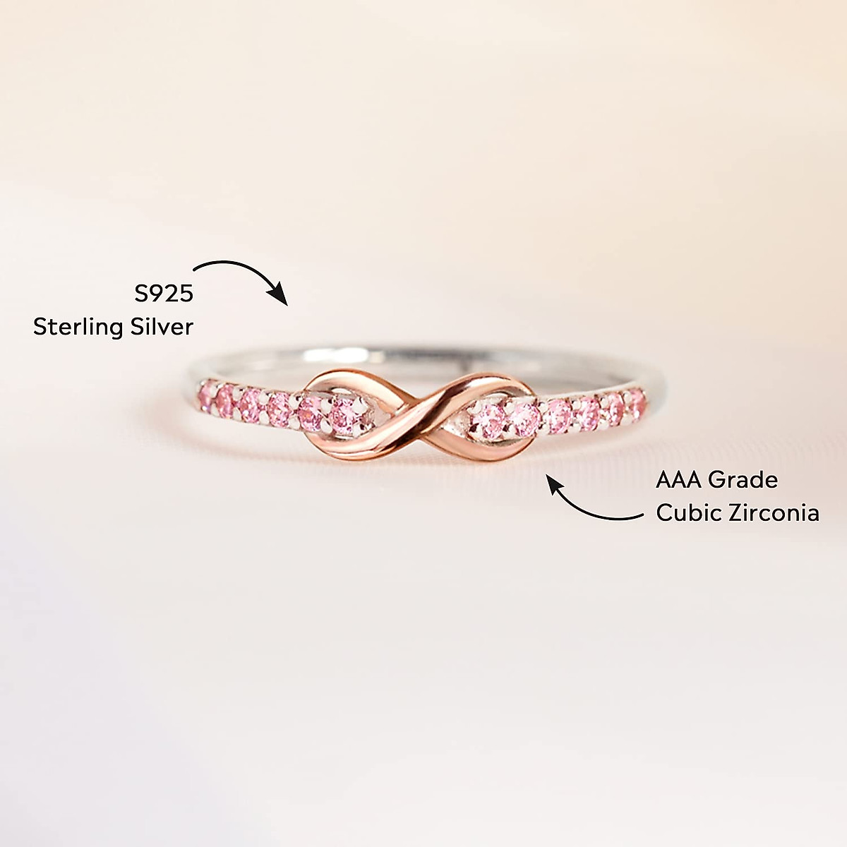 Story Jewellery Grandmother Granddaughter Infinity Knot Ring for Women, Sterling Silver Infinity Knot Ring for Grandmother Granddaughter, Gemstone, Cubic Zirconia