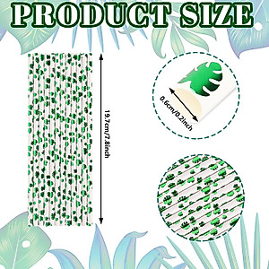 AnyDesign 200Pcs Summer Paper Straws Foil Green Tropical Leaves Disposable Drinking Straws Hawaiian Decorative Straws for Summer Luau Party Supplies Juices Shakes Cocktail Decoration